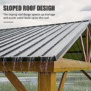 Domi 12'x14' Hardtop Gazebo,Outdoor Permanent Gazebo with Galvanized Steel Gable Roof and Wood Grain Aluminum Frame, Metal Pavilion Gazebo for Patio, Backyard, Deck and Lawns