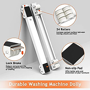 Ronlap Furniture Washing Machine Dolly, Extendable Appliance Rollers Refrigerator Heavy Duty, Washing Machine Stand Wheels Fridge Appliance Dolly Movers Mobile Washer and Dryer Moving Base, White