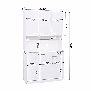WERSMT Kitchen Pantry Storage Cabinet with 6 Door 1 Drawer 1 Display Space, Multifunctional Buffet Storage Coffee Bar for Kitchen, Living Room, 39.37"x15.35"x70.86",White