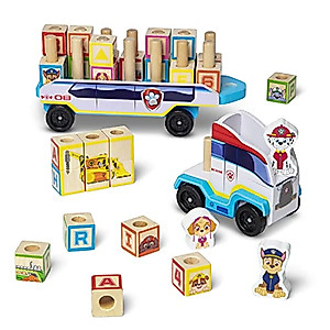 Melissa & Doug PAW Patrol Wooden ABC Block Truck (33 Pieces) - Sort And Stack Toys, Alphabet Blocks For Toddlers, Vehicle Toys For Kids Ages 3+