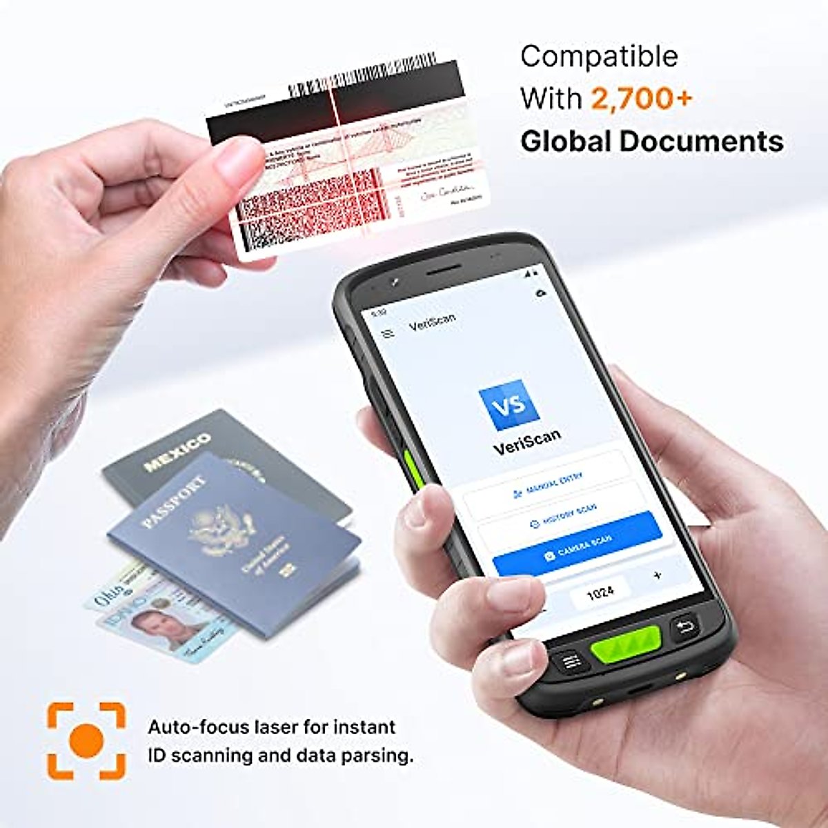 IDWare 9000 Handheld ID Scanner - ID, Drivers’ License, Age Verification & Passport Scanner with Veriscan Premium Software - Sync Multiple Devices