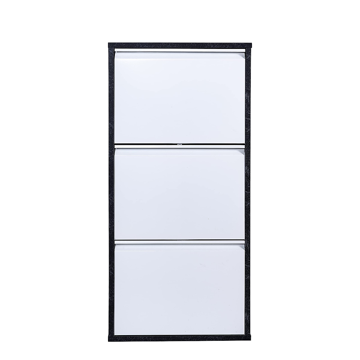 KASER Shoe Storage Cabinet - Wood & Metal 3 Drawer 20" Wall Mountable, Shoe Storage for Entryway, No Assembly - Slim - 2-3 Pair per Tier (White Front - Black Frame)
