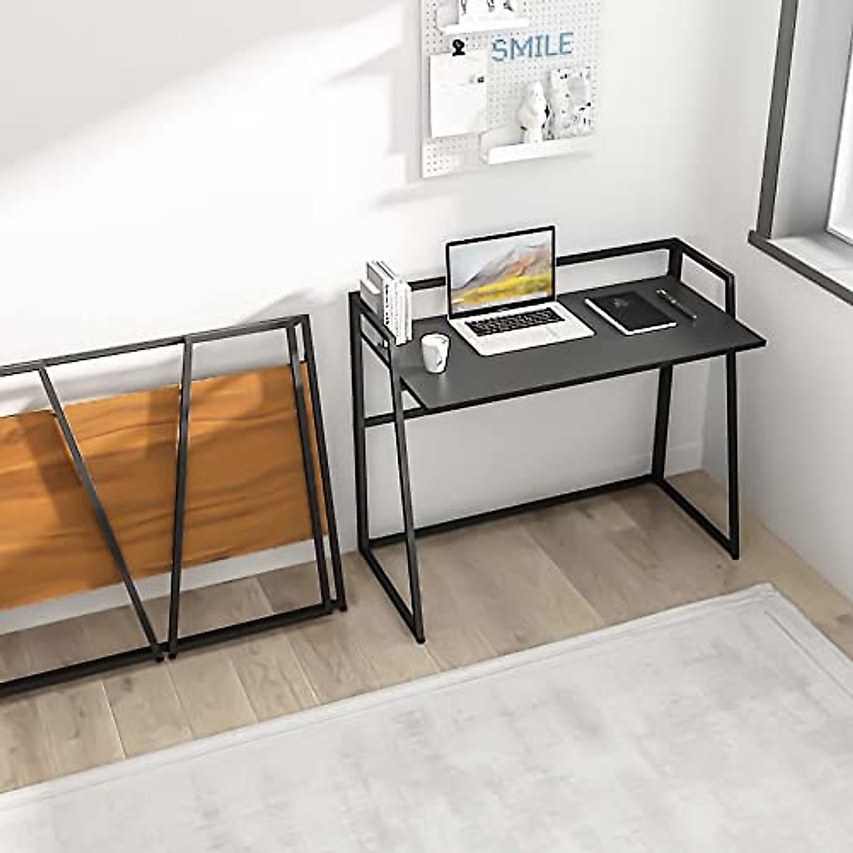 DESIGNA Small Folding Computer Desk, Small Desks for Small Spaces, 41 inch Small Folding Desk for Student Portable Computer Desk, Folding Office Desk with Protective Railing, Folding Desk