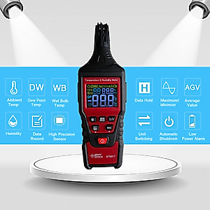 Lunarlipes ST6817 Thermometer Hygrometer, Digital Temperature Humidity Meter, Handheld Thermometer Hygrometer with Ambient, Dew Point, Wet Bulb for Outdoor and Indoor, Max/Min Hold, LCD Backlight