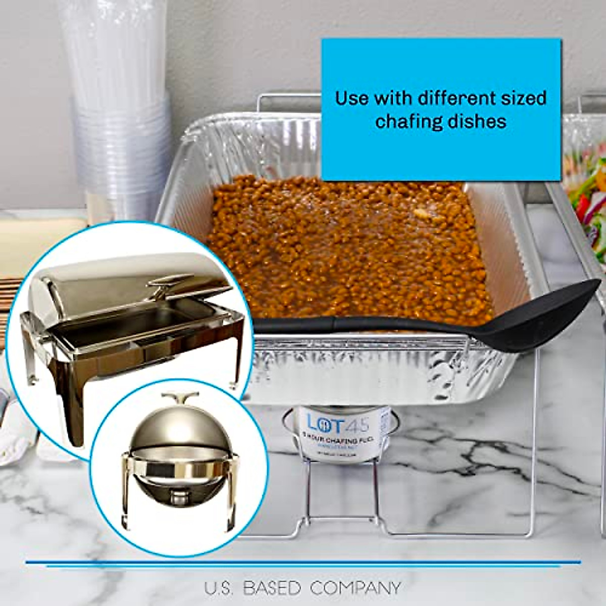 Lot45 Buffet Food Warmers for Parties, 6-Pack - 6 Hour Chafing Dish Fuel Cans - Catering Food Warmers Buffet Heating Food Warmer Party Canned Heat Burner with Bonus Lid Openers