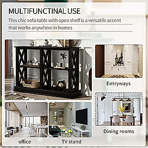 Lifeand 3-Tier Open Storage Spaces and “X” Legs, Narrow Sofa Entry Living Room Console Table, Black
