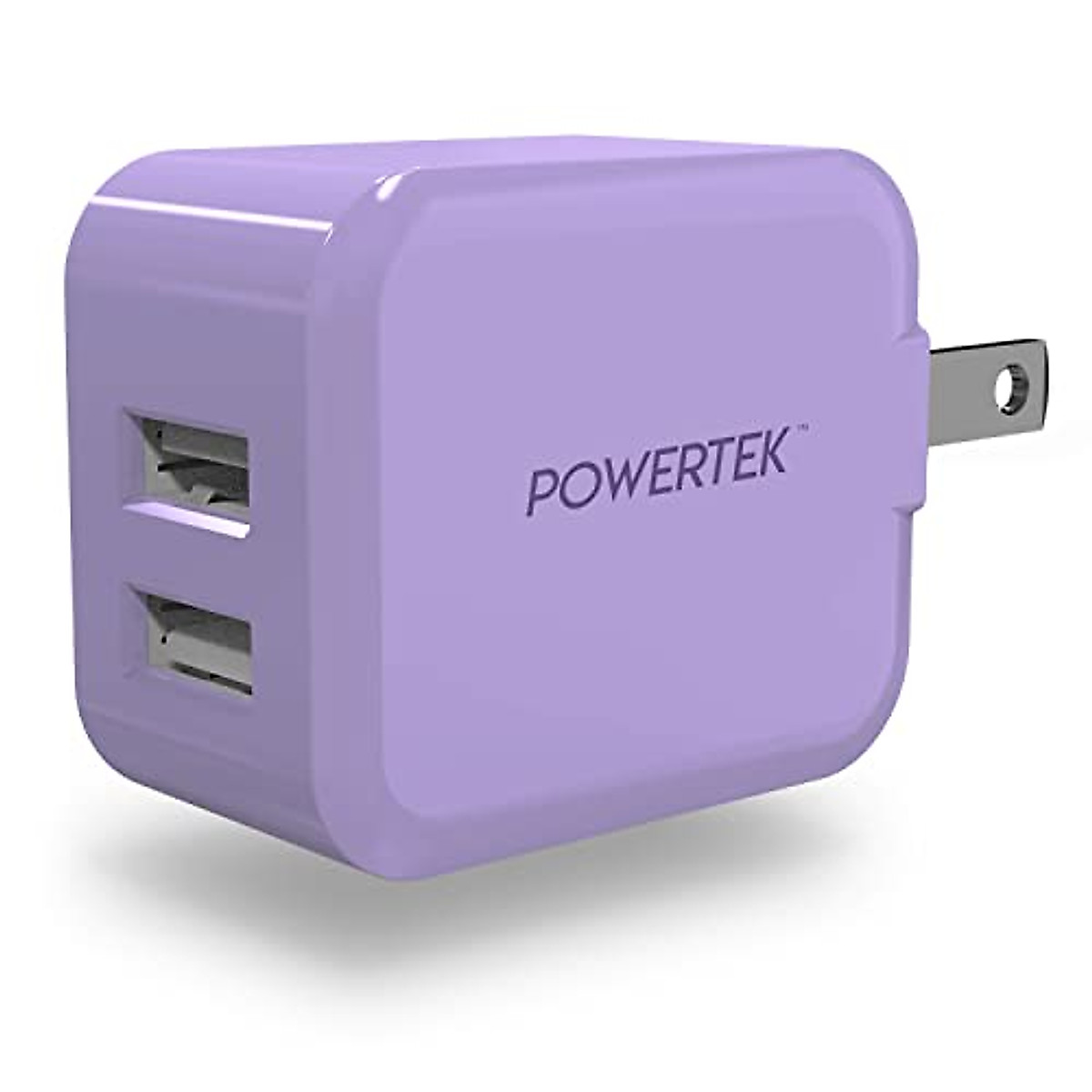 Liquipel Powertek Dual USB-A Wall Charger, Beveled Edges, Foldable, Compact, Pastel Colors (Purple)