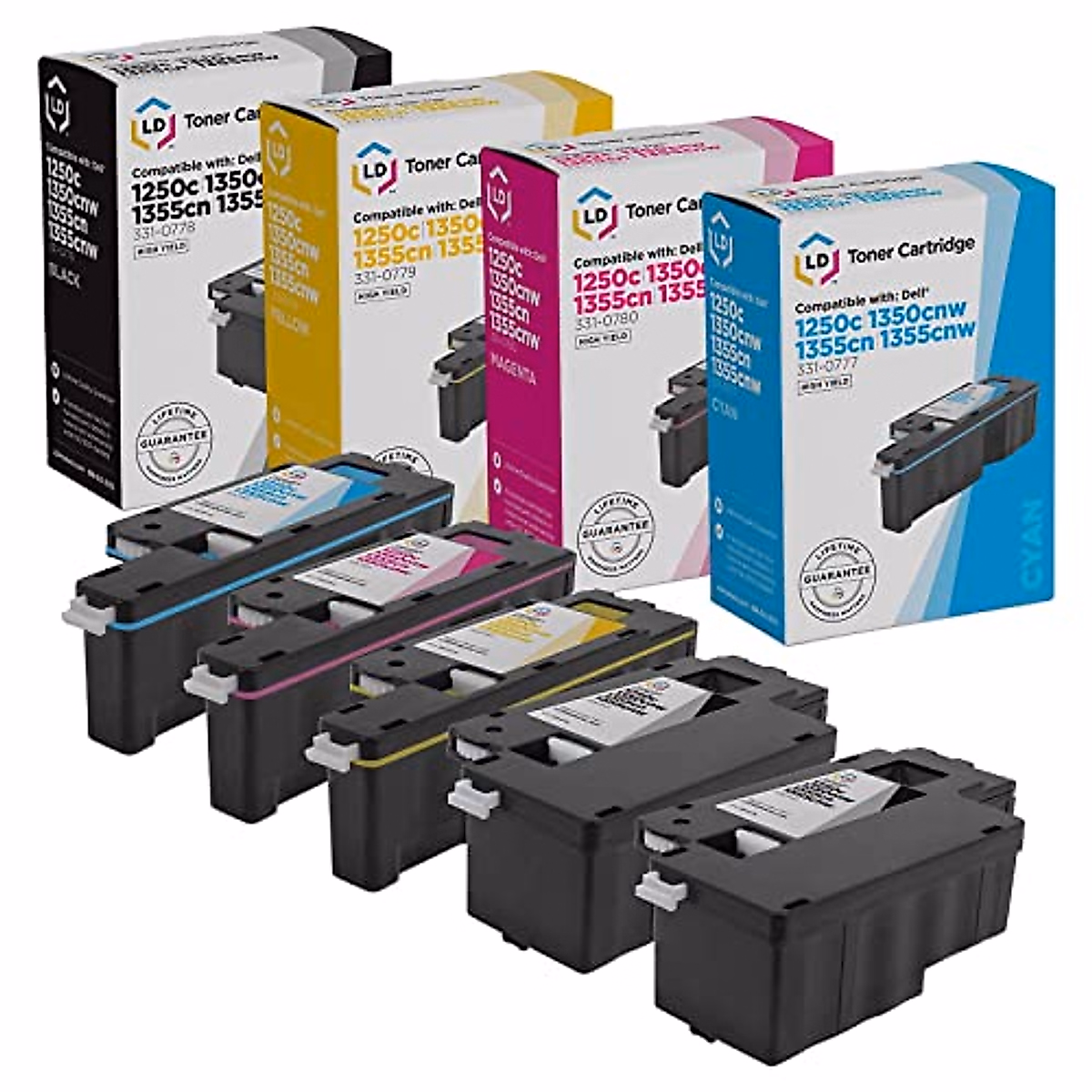 LD Products Compatible Toner Cartridge Replacement for Dell Color Laser C1760nw, C1765nf, C1765nfw, 1250C, 1350cnw, 1355cn, 1355cnw High Yield (2 Black, 1 Cyan, 1 Magenta, 1 Yellow, 5-Pack)