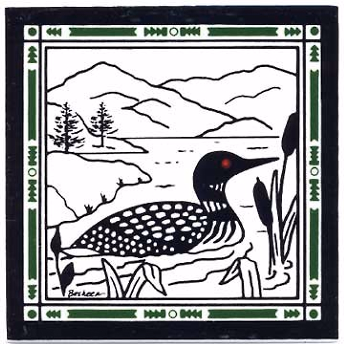 Loon Tile with Mountains - Wall Plaque - Trivet, WL-1