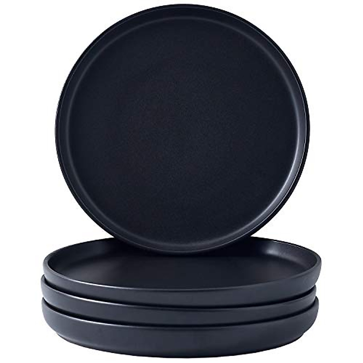 Bruntmor 11 Inch Ceramic Plate Set of 4, Round Ceramic Pasta Salad Plate for Dinner, Dinnerware Plates for Christmas Gift, Plates Set for 4, Dishwasher and Oven Safe, Black