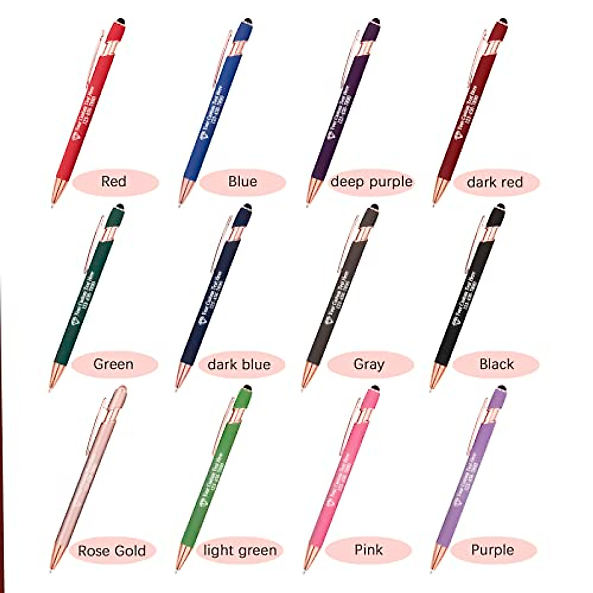 NGTSFLY 12 pcs Personalized Pens with Name or Logo Black Ink Custom Ballpoint Pen with Free Engraving Customized Gift for Women Men Office Business (Rose Gold)