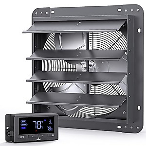 iLiving 16" Wall Mounted Shutter Exhaust Fan, Automatic Shutter, Temperature and Humidity Controls with Variable Speed, 1736 CFM at 1600 RPM DC Motor