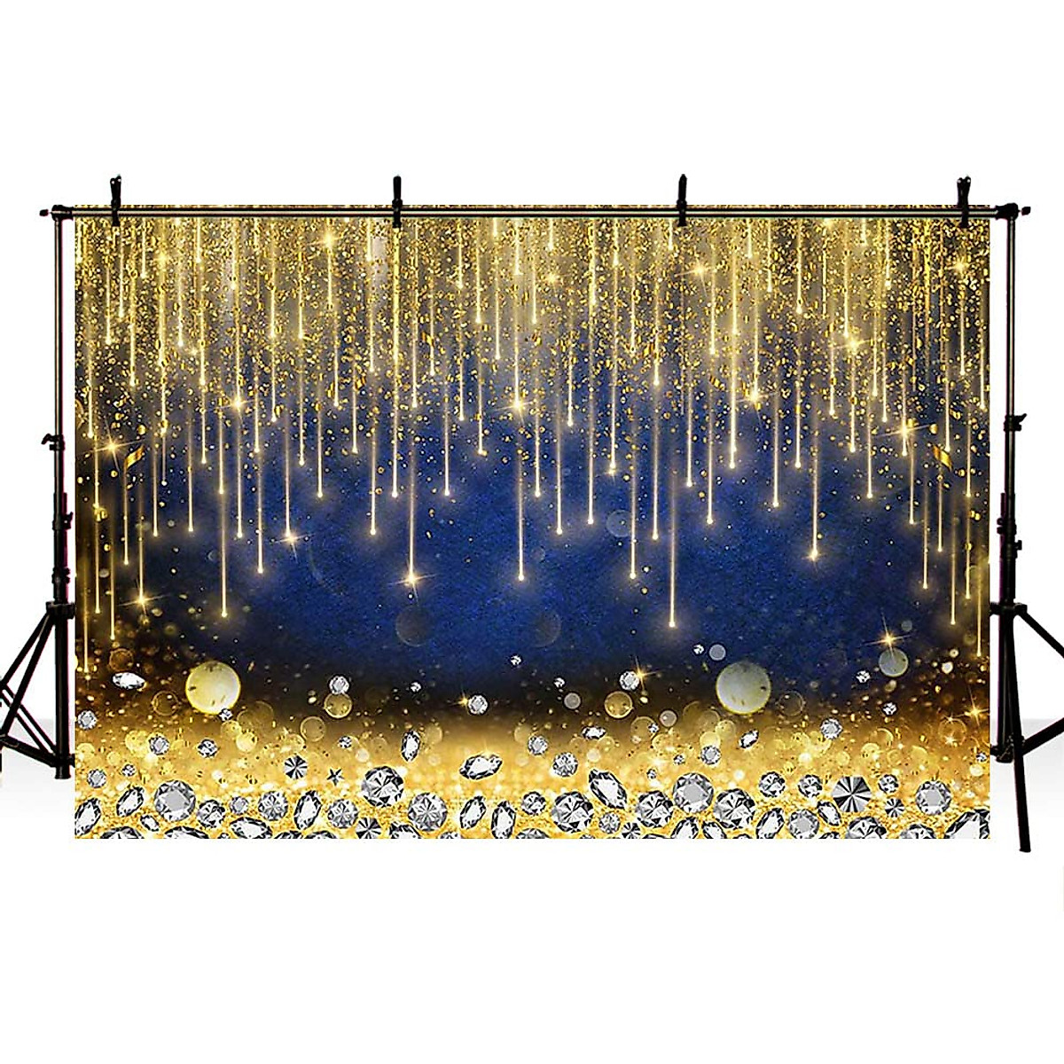 AIBIIN 7x5ft Royal Blue Gold Glitter Backdrop Gold Sparkle Bokeh Spot Diamond Birthday Boy Girl Homecoming Prom Graduation Wedding Bridal Shower Photography Background Party Decorations Banner Props