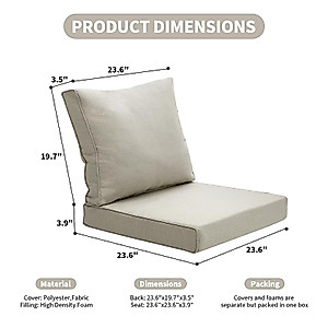 LebenLiebe Patio Furniture Sofa Cushion Set Outdoor Living Deep Seating Cushions Thick Foam Replacement Cushion,23.6x23.6 Inch,Beige
