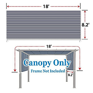 YardGrow 18' L x 8.2' W Pergola Replacement Canopy Universal Pergola Canopy Replacement Top Cover for Pergola Structure (Blue with White)
