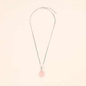 COAI 925 Sterling Silver Teardrop Stone Pendant Necklace (Rose Quartz)