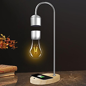 Levitating Light Bulb Floating Lamp Magnetic Levitation Anti-gravity LED Night Lights Cool Lamps for Bedrooms Decor Unique Desk Toys Office Gifts Home Decorations with Wireless Charger (Apple/Android)