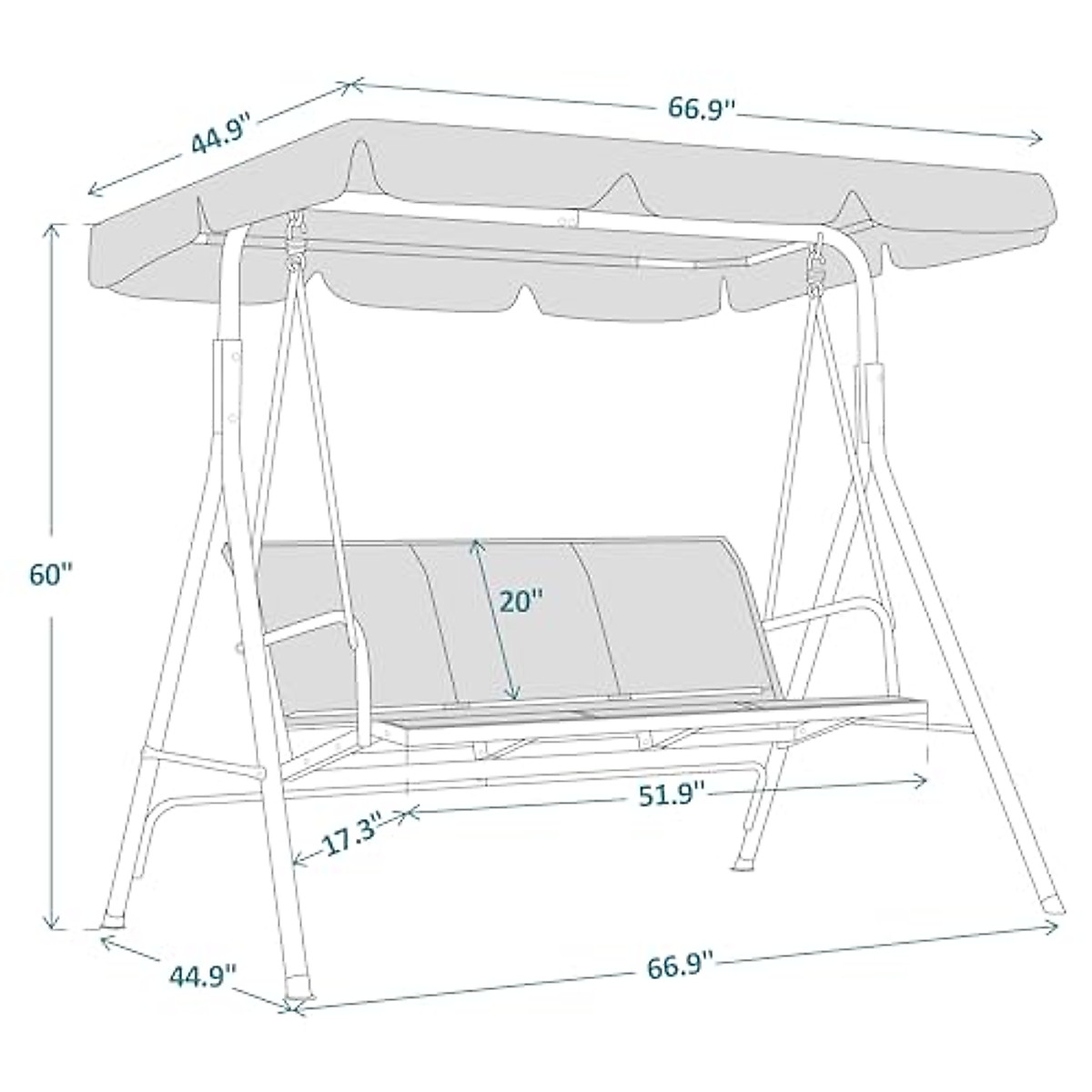 MCombo Outdoor Patio Canopy Swing Chair 3-Person, Steel Frame Textilence Seats Swing Glider, 4507 (Black)