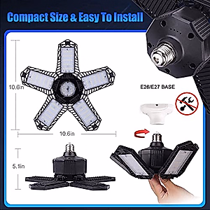 JMTGNSEP LED Garage Lights 2 Pack Eqv. 100W Garage Light 10000LM Screw in LED Garage Light 5 Panel Deformable Garage Lighting Fixtures 6500K LED Shop Light Bulb for Garage Workbench Basement Attic