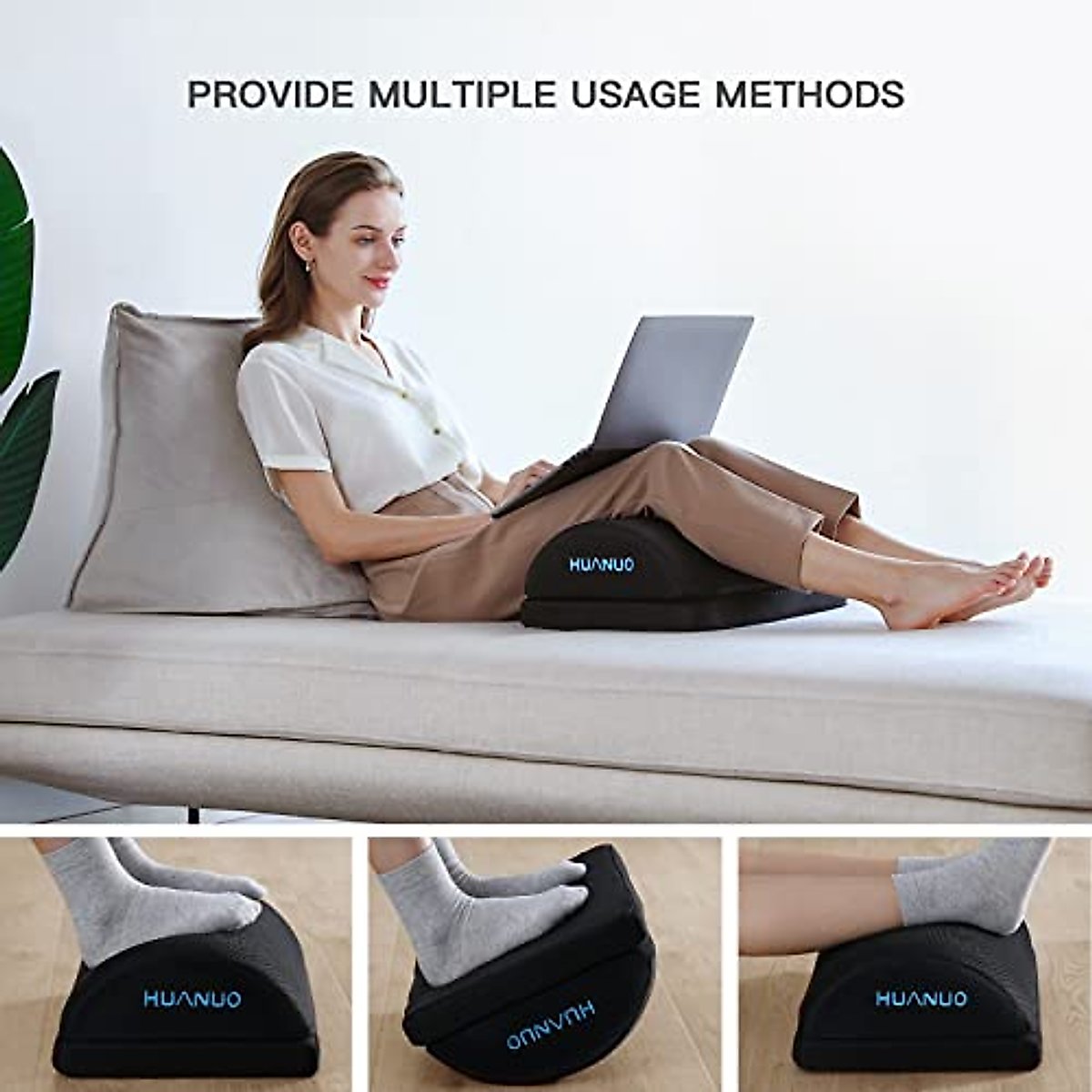 Foot Rest for Under Desk at Work, with 2 Optional Covers for Replacing, Double Layer Adjustable Foot Rest for Office, Home, Airplane, Travel, by HUANUO