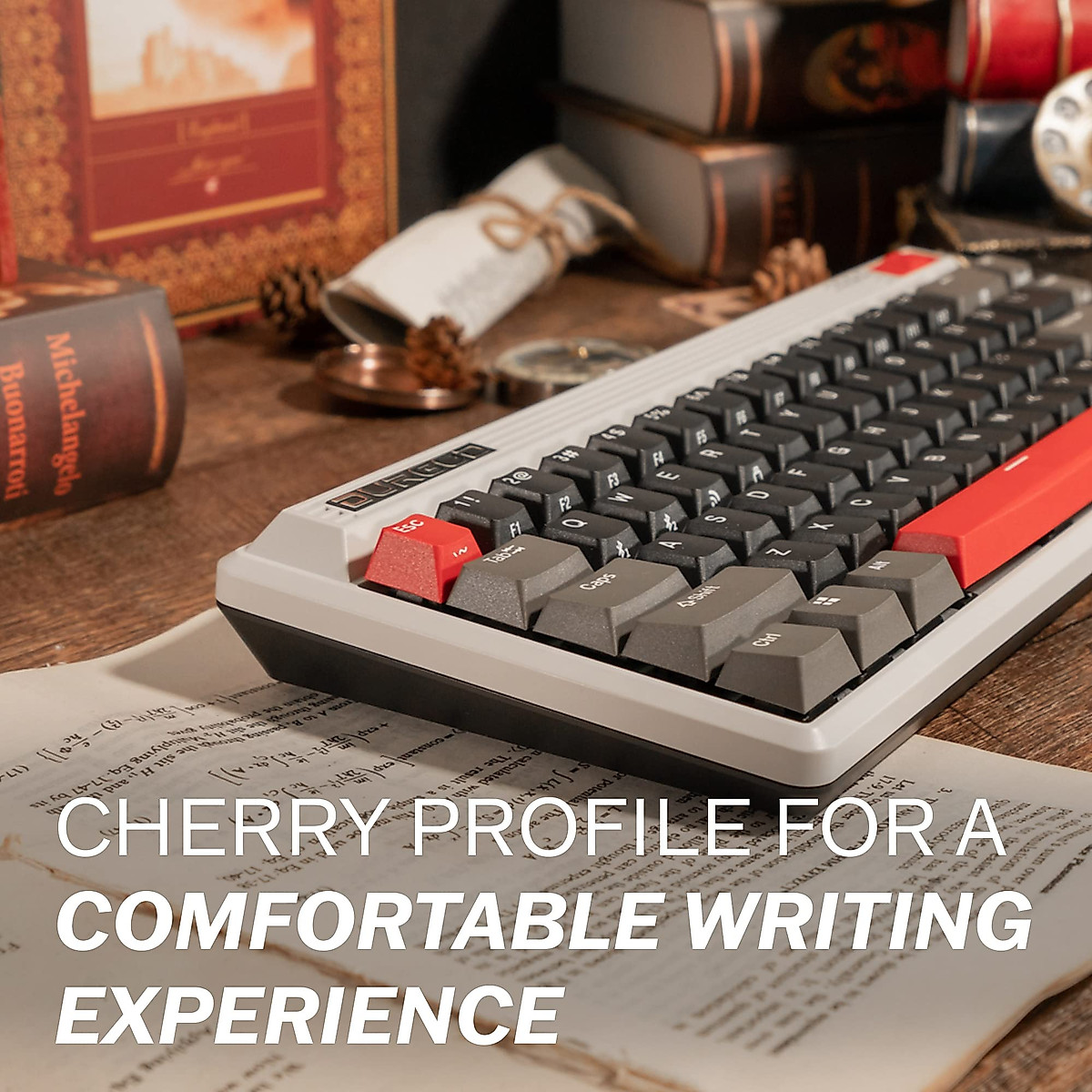 DURGOD Fusion Mechanical Retro Keyboard | 65% Layout | Wireless 2.4 GHz, Bluetooth 5.0, USB C | Doubleshot PBT | Up to 40 Days Battery Life | Windows, Android, iOS (Cherry MX Brown, Steam)