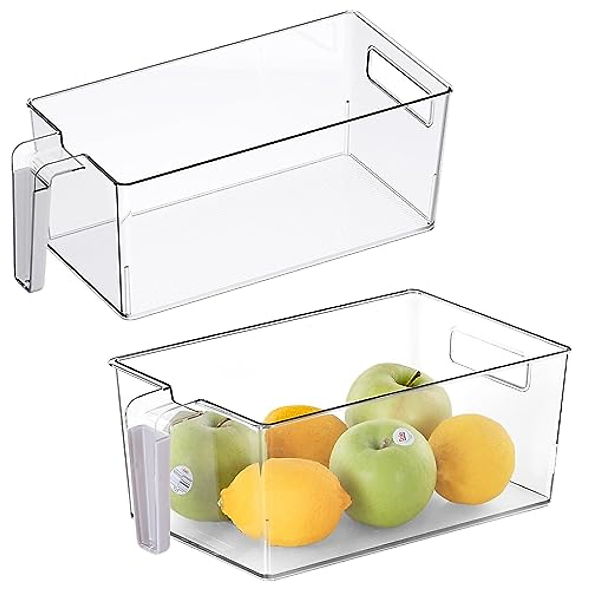 vacane 2 Pack Refrigerator Organizer Bins with Silicone Handle,Plastic Pantry Organization and Storage,BPA-Free Multi-Use Organizer Bins,Kitchen Containers for Fruit,Vegetable