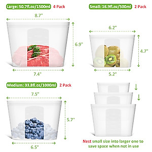 Annaklin Reusable Storage Bag, 8 Pack 100% Silicone Food Storage Bags Stand Up Silicone Zip Lock Bags for Food Container, Freezer Microwave Oven Dishwasher Safe, 4 Large 2 Medium 2 Small, Translucent