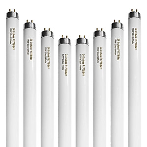 Konideke 8 Pack 24 inch F17T8 17 Watts Light Bulb 2 Foot Straight Fluorescent Tube T8 Tube Light Cool White 1400 Lumen G13 Medium Bi-Pin Cap 8 Count
