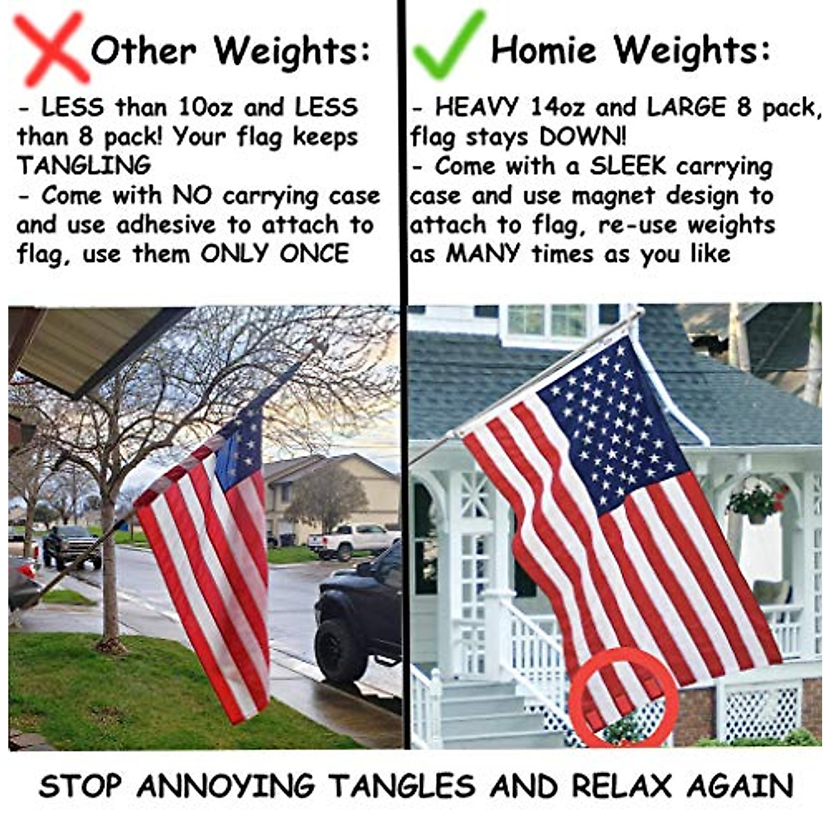 Magnetic Flag/Curtain Weights 8 Pack of Waterproof Magnets + Carrying Case, Great For Stopping American Flag Tangles, Clip On Bottom, Heavy Duty Works Outdoor To Stop Wind (Red)…