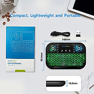 Gecen Mini Wireless Keyboard with RGB Backlit, 2.4GHz Wireless Mini Keyboard Rechargeable Controller with Touchpad Mouse Combo, Compatible with Android TV Box, IPTV, HTPC, Smart TV, PC,etc.