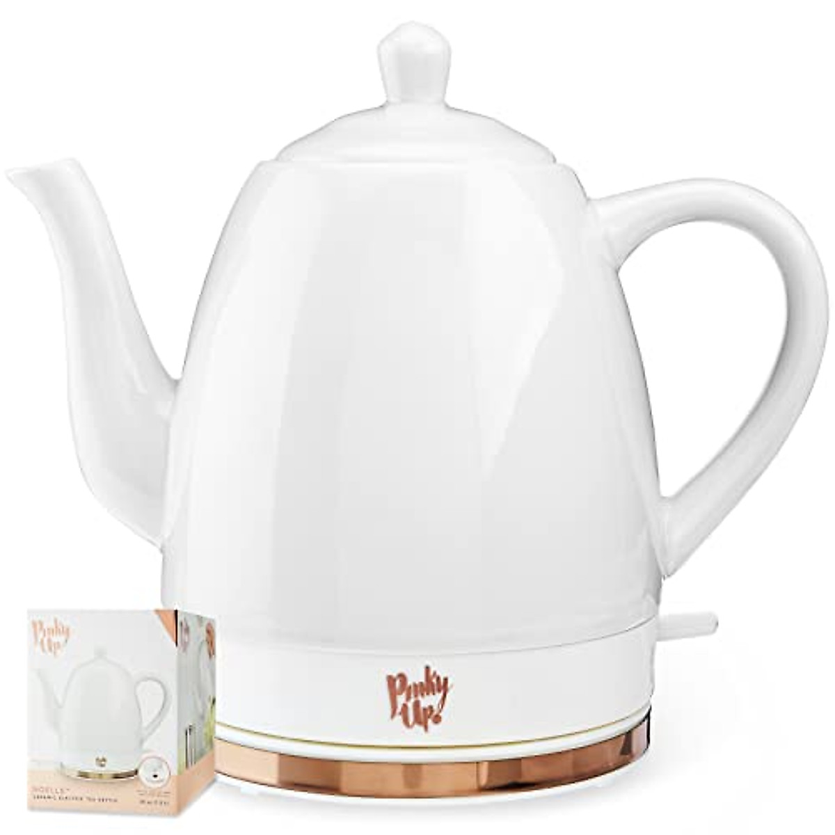 Pink Up Noelle Electric Tea Kettle, Gooseneck Kettle, Hot Water Dispenser, Pour Over Coffee, Automatic shut off, Cordless, Electric Teapot, 1.5L, Ceramic, Grey