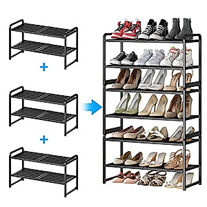 Simple Trending 2 Pack 2-Tier Stackable Shoe Rack, Shoe Shelf Storage Organizer, Black