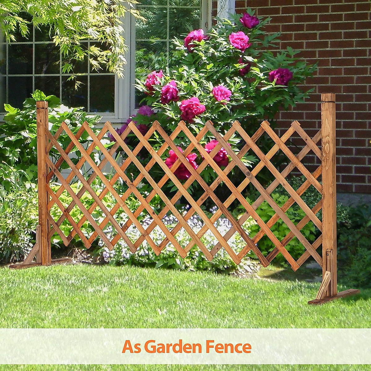 tonchean 2 Pack Expandable Wood Garden Fence Freestanding Accordion Fence Retractable Trellis Lattice Fence Panels Wooden Pet Gate for Home Patio Garden Decorative