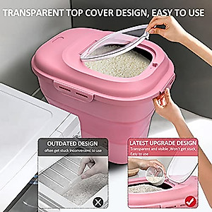 Panghuhu88 Foldable Rice Storage Container, 55 Lbs Large Pet Food Storage Container with Measuring Cup, Airtight Collapsible Dry Food Containers BPA-FREE (Pink)