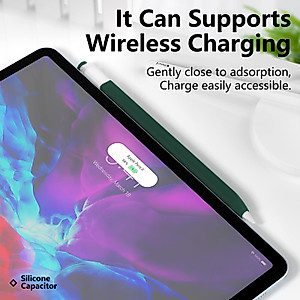 JOOSKO Classic Silicone Pencil Case Compatible with Apple Pencil 2nd Generation Case Cover Sleeve,[with 5 Cloth Fiber Silicone Tip Cover],Non-Slip,Support Magnetic Wireless Charging (Midnight Green)