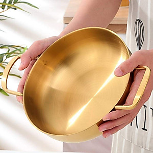 10in Stainless Steel Everyday Pan Color Me Korean Noodle Ramen Pot Small Stockpots Pasta Pots Stir Fry Pan Omelet Paella Pans Small Pots for Home and Outdoor, Dishwasher Safe, Eco Friendly(1pcs)(Gold)