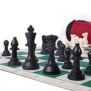 Tournament Travel Chess Sets Roll Up Chess Board Carrying Tube with Shoulder Strap Portable Beginner Chess Set - Green 20 x 20 Inch
