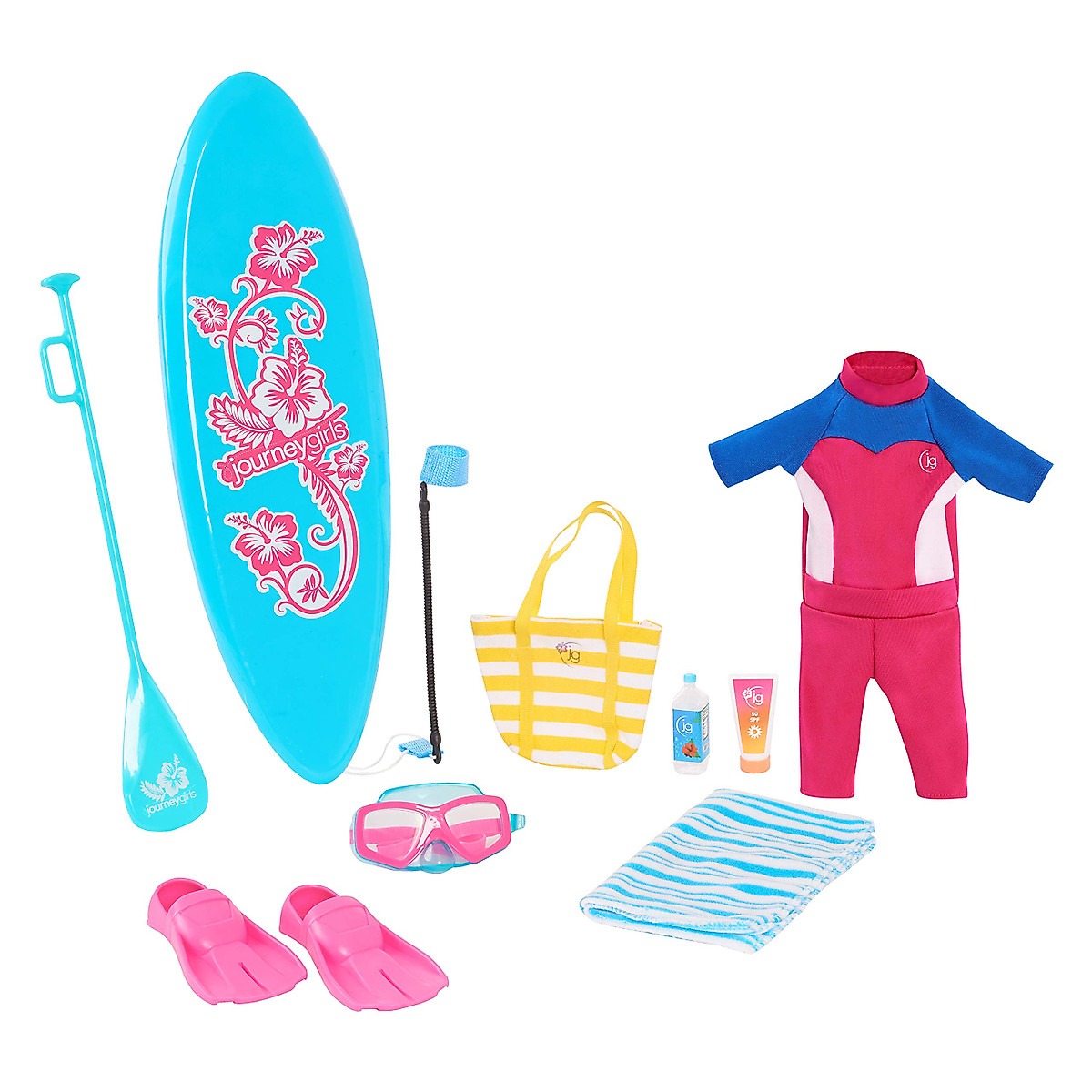 Journey Girls Summer Surf Set for 18 Inch Dolls, Includes Surfboard and Wet Suit, Kids Toys for Ages 6 Up by Just Play