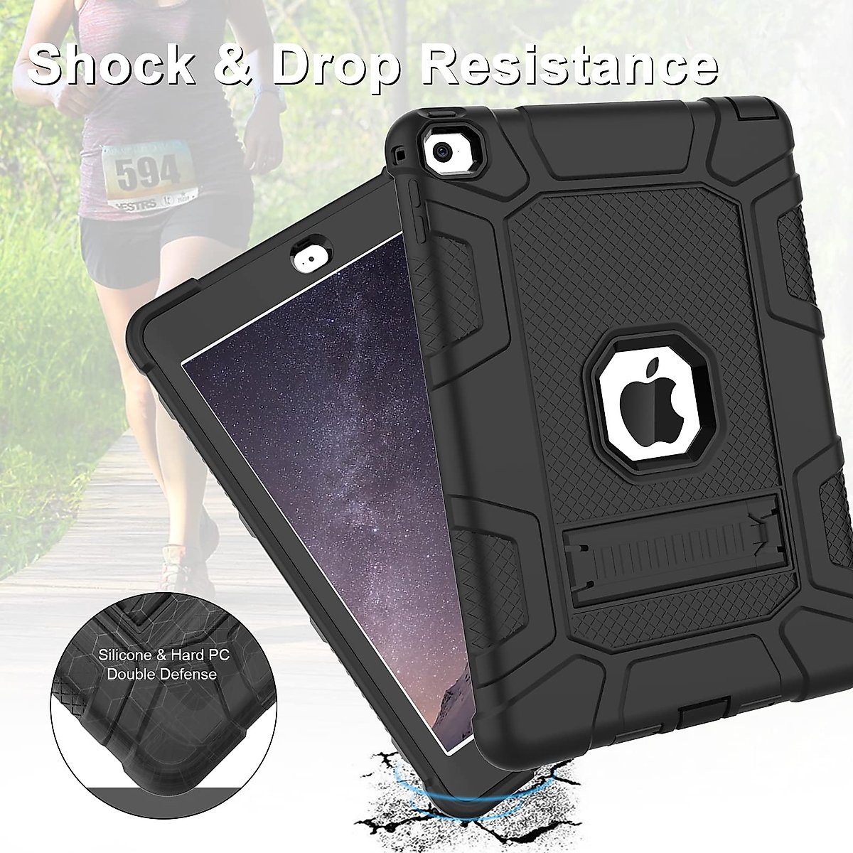 TIMISM Case for iPad Air 2nd Generation 2014, iPad Air 2 Case with Kickstand, 3 in 1 Heavy Duty Shockproof Hybrid Three Layer Protective Cover for iPad Air 2 A1566,A1567 (Black)