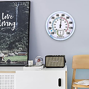 Indoor Outdoor Thermometer Hygrometer - 10'' Indoor Outdoor Thermometer Wireless, Wall Thermometer Hygrometer Analog, Battery Free Outdoor Thermometer Large Numbers, Decorative Room Thermometer Indoor