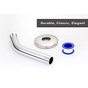 SENLO 6 Inch Shower Arm and Flange Polish Chrome, Showerhead Extension Extender Pipe Arm with Stainless Steel Flange, Rain Shower Angled Solid Brass for Wall Mount Replacement Bathroom Fixture Part