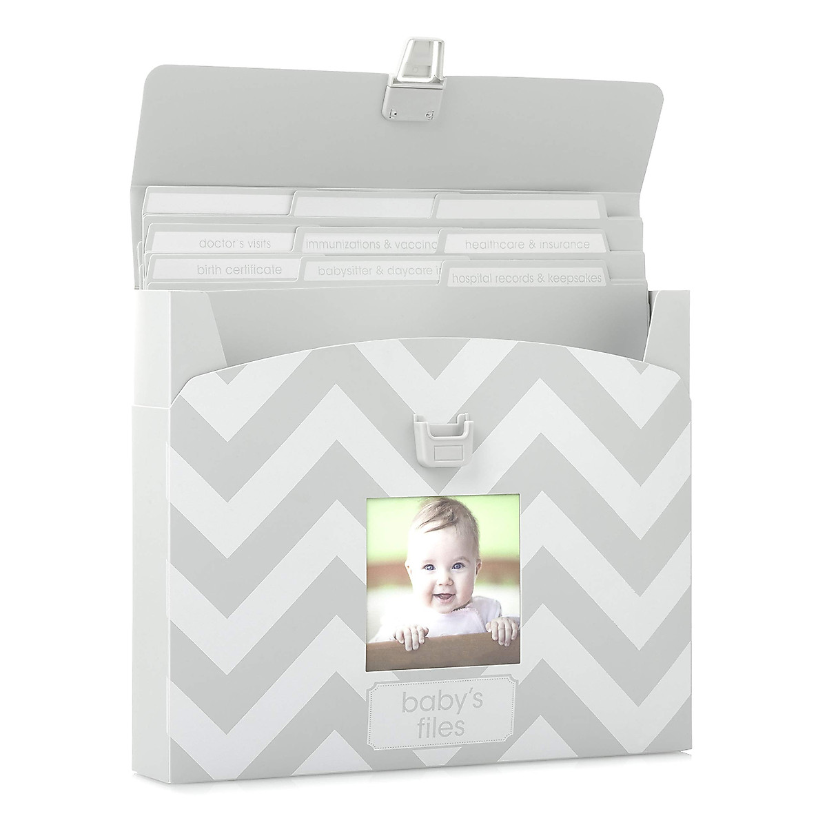 Tiny Ideas Baby File Keeper Organizer, Gray Chevron, Newborn Baby Document Organizer, Durable File Folder