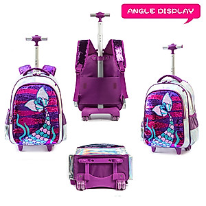 MOHCO Rolling Backpack 18 inch for Kids Wheeled Backpack for Girls with Lunch Bag Pencil Case