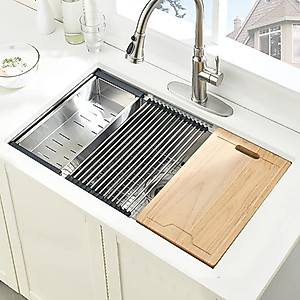 30 Inch Undermount Kitchen Sink Stainless Steel, BoomHoze 30 x 19 Inch Undermount Workstation Sink Commercial 16 Gauge Stainless Steel Undermount Sink Deep Single Bowl Kitchen Sink with Accessories