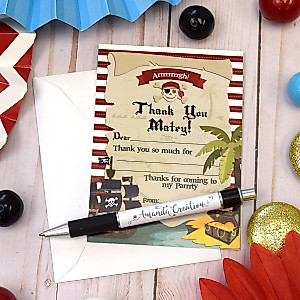 Pirate Treasure Map Birthday Thank You Notes, Ten 4" x 5.5" Fill In The Blank Cards with 10 White Envelopes by AmandaCreation