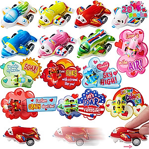 JOYIN 28 Pack Valentines Day Gift Card with Pull Back Airplanes, Mini Plane Toy Kits with Greeting Cards for Birthday Valentine Party Favor, Classroom Treat Gift Exchange, School Game Prize