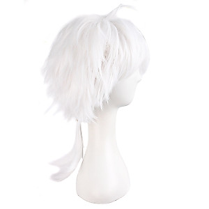 MapofBeauty 14"/35cm Men With Short Hair Tied Ponytail Cosplay Party Wigs (White)