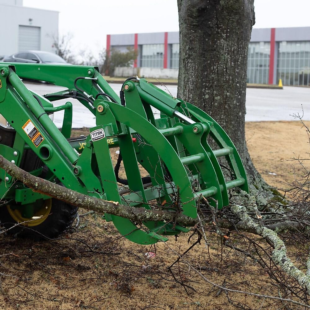 Titan Attachments 48â€ Light-Duty Single Cylinder Root Grapple Rake fits John Deere Tractors, Economy Series