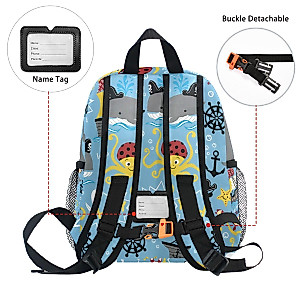 ODAWA Cartoon Pirates Elements Kids Backpacks with Name Tag Kindergarten Toddler Backpack