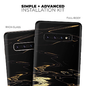 DesignSkinz Black & Gold Marble Swirl V9 Protective Vinyl Decal Wrap Skin Cover Compatible with The Samsung Galaxy S20 (Screen Trim & Back Glass Skin)